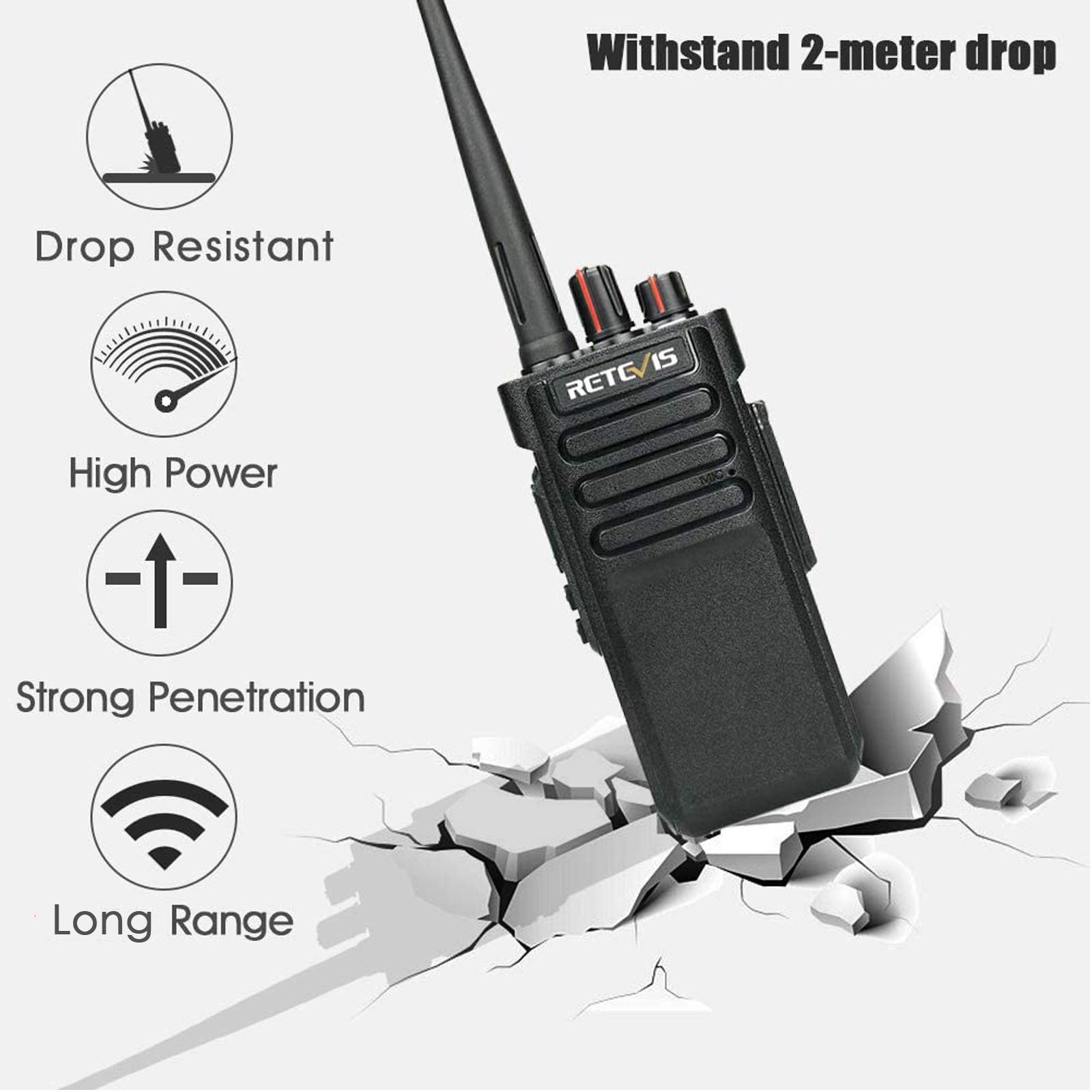 Retevis RT29 Two Way Radio, Heavy Duty 2 Way Radio, Walkie Talkies Long Range Rechargeable with 3200mAh, Fall-Resistant, for Construction School(6 Pack)
