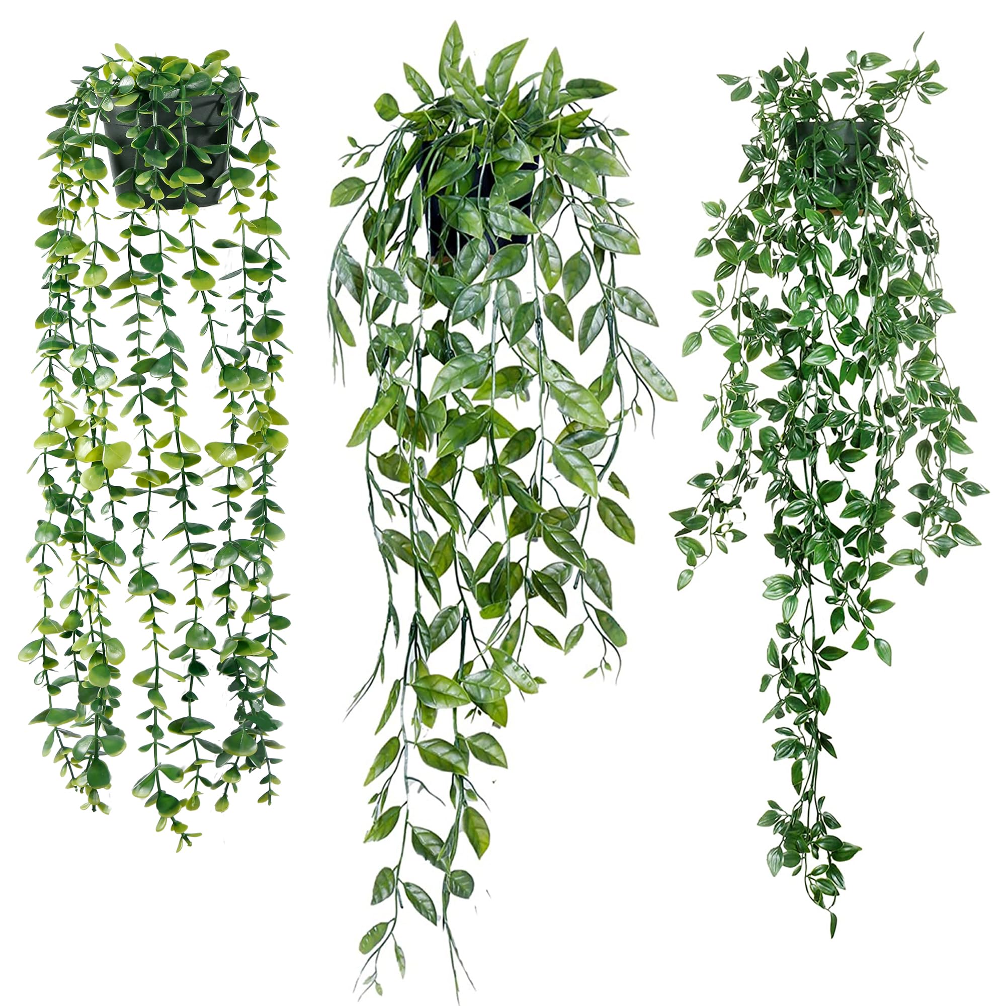 Sggvecsy Artificial Hanging Eucalyptus Plants 2 Pack Fake Potted Hanging Greenery Faux Potted Wall Plants for Home Indoor Outdoor Wall Garden Wedding Decor