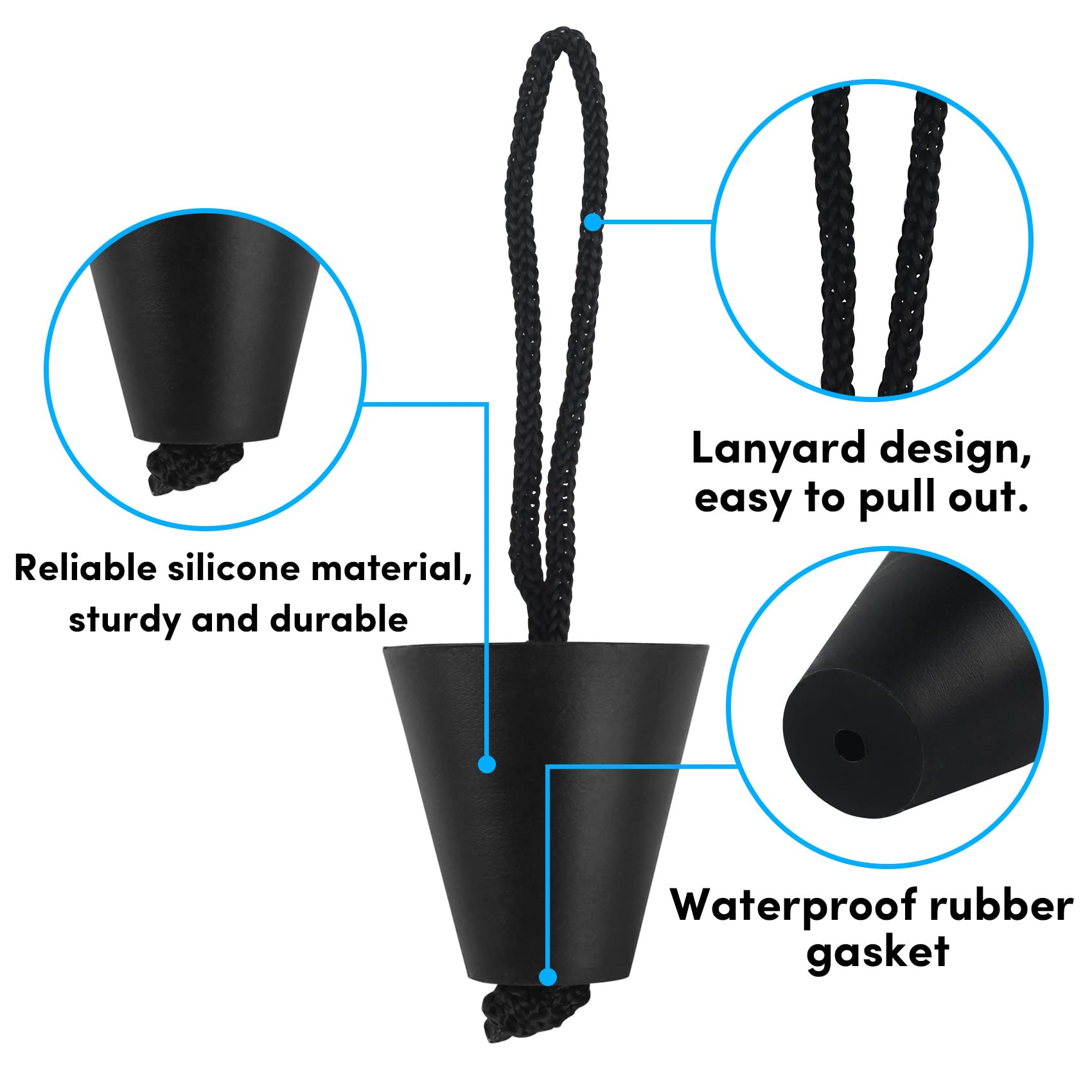 WTMORE 10 Pieces Kayak Plugs Scupper Plugs Kayak Drain Plugs with Lanyard Kayak Plugs for Sit on Top, Black