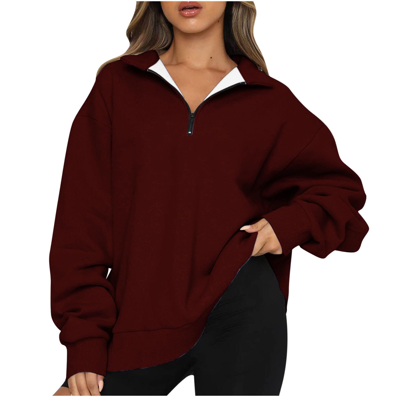 Oversized Zip Up Sweatshirts For Women 2023 Fall Fashion Outfits Casual Quarter Zip Long Sleeve Pullover Hoodies
