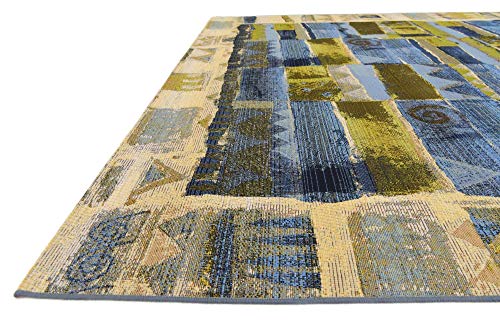Unique Loom Outdoor Modern Collection Area Rug - Glyph (8' x 11' 4" Rectangle, Blue/ Beige)