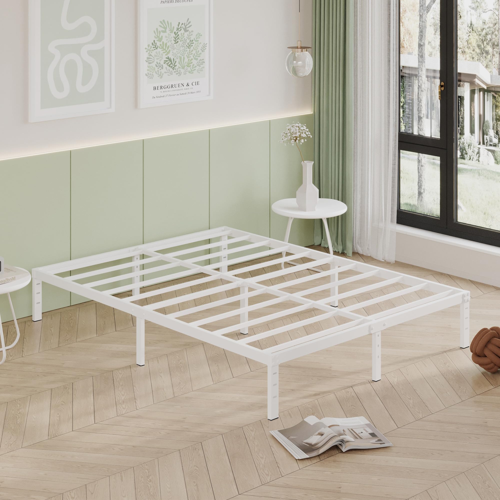 Cieemine 12 Inch White King Size Bed Frame, Heavy Duty King Size Platform Bed Frame, Mattress Foundation, No Box Spring Needed, Easy Assembly, Noise-Free
