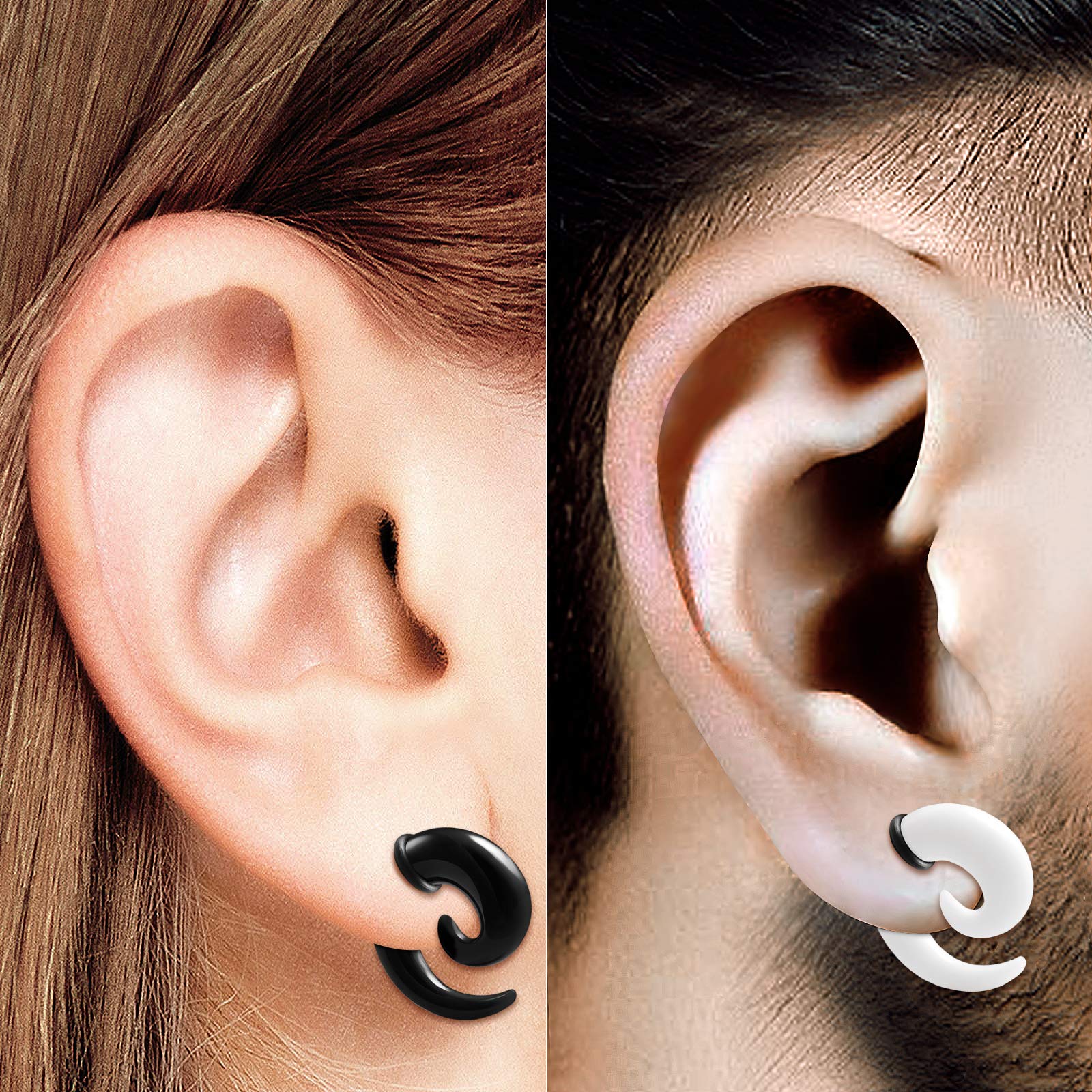 BIG GAUGES 2 Pairs Acrylic 2g Gauge 6mm Black White Taper Expander Spiral Coil Piercing Jewelry Stretcher Ear Earring Lobe Plugs BG2912