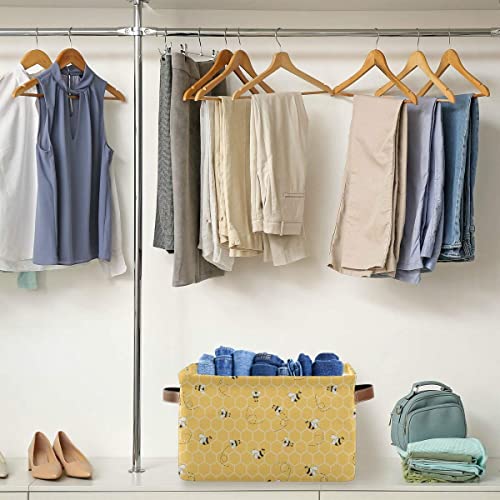 Storage Basket Cube Yellow Animal Bee Honey Comb Large Collapsible Toys Storage Box Bin Laundry Organizer for Closet Shelf Nursery Kids Bedroom,15x11x9.5 in,2 Pack