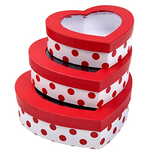 Valentine's Day Heart Shaped Gift Boxes with Window 3 Pack Valentine Hearts Treat Box with Lids Valentines Nesting Cardboard Cookie Box for Gift Giving Holiday Decorative Present Wrapping & Packaging