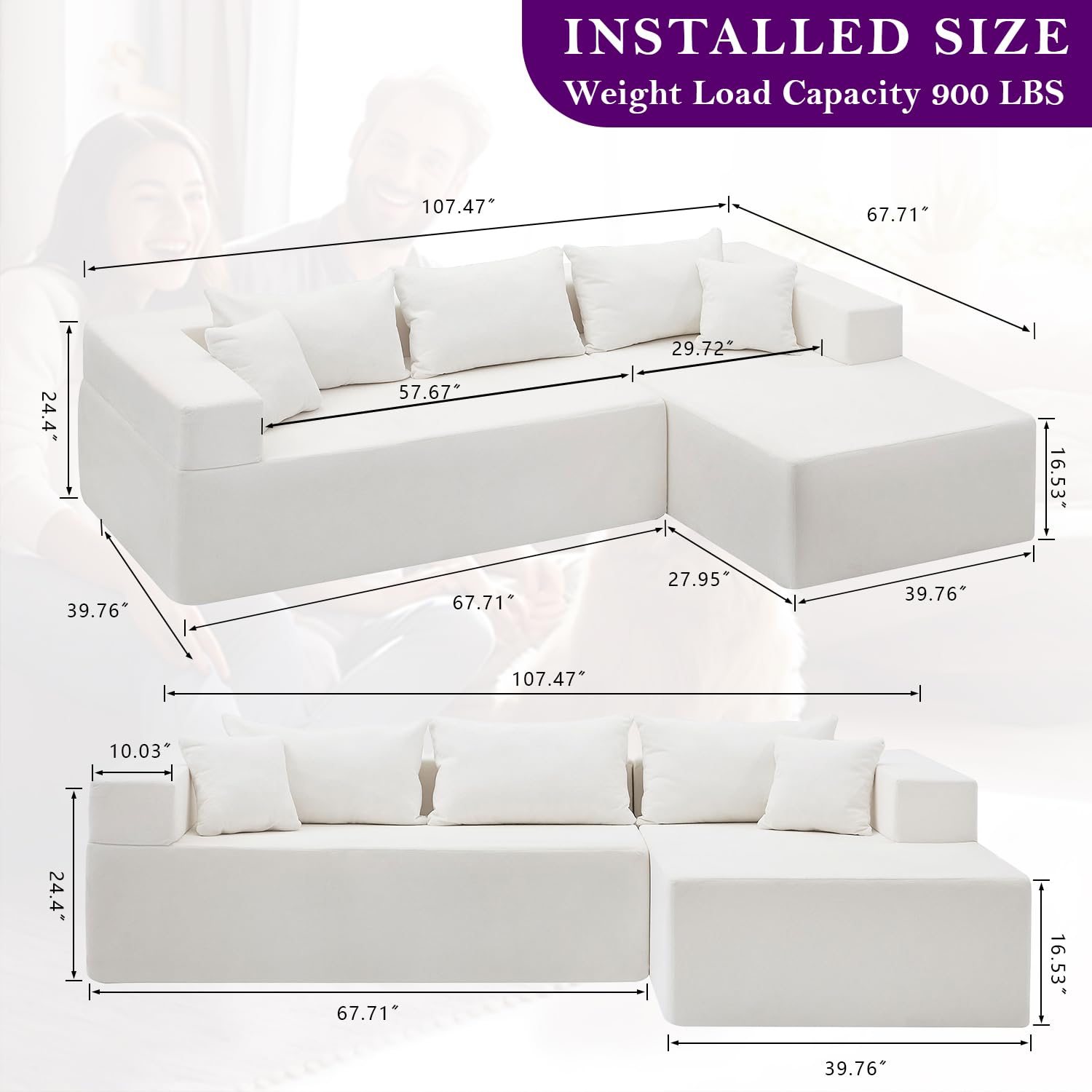 Cirui L-Shaped Sectional Sofa Furniture Set for Living Room Large Modern Comfy Deep Sherpa Luxury Cloud 2 PC 3 Seat Couch Free Combination Minimalist Modular Sleeper Sofa for Bedroom,White