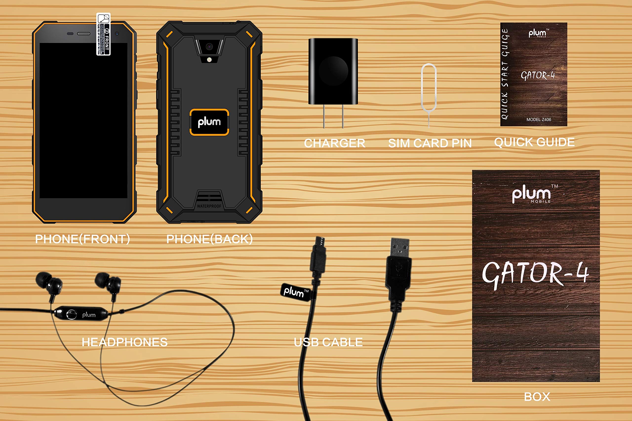 Plum Gator 4 - Rugged Phone Unlocked 4G GSM 13 MP Camera 5" Display IP68 Water Proof Shock Proof 5000 mAh Powerful Battery