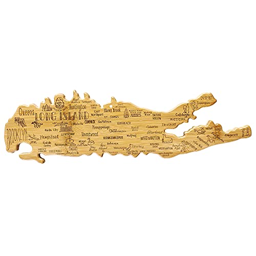 Totally Bamboo Destination Long Island Shaped Serving and Cutting Board, Includes Hang Tie for Wall Display