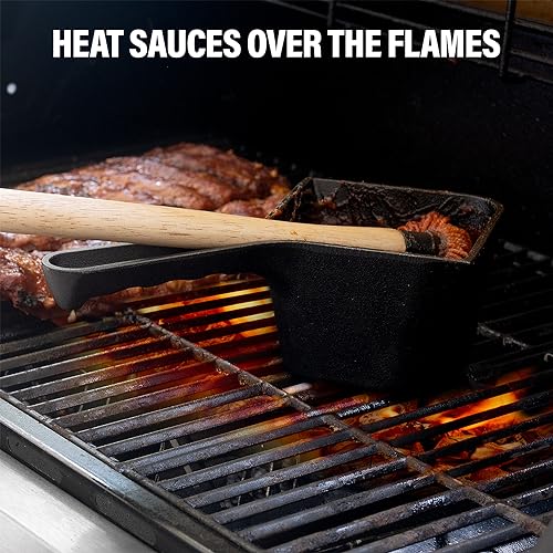 Cast Iron Sauce Pot with BBQ Mop Brush β Small Cast Iron Basting Pot & Mop Brush for Grilling, Smoking, and Saucing β BBQ Mop Brushes for Sauce, 24 Oz