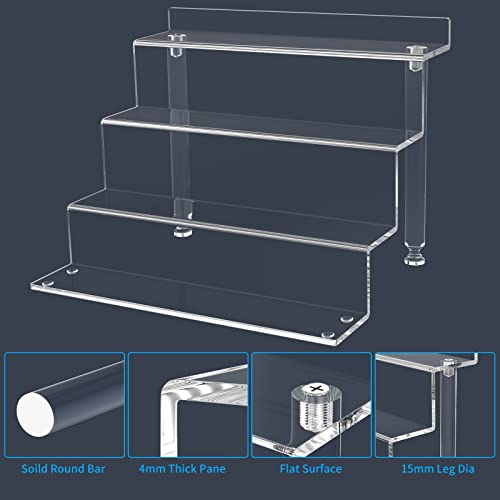 NIUBEE Acrylic Riser Display Shelf, Clear Display Stand for Amiibo Funko POP Figures,4 Tier Cupcakes Stand Perfume Organizer and Storage (Large)