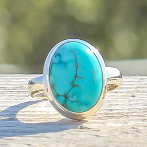 Generic Tibetan Turquoise Oval Shape Gemstones/Handmade Silver Ring/silver ring size 5 6 7 8 9 10 11 12 us-1334 (7.5)