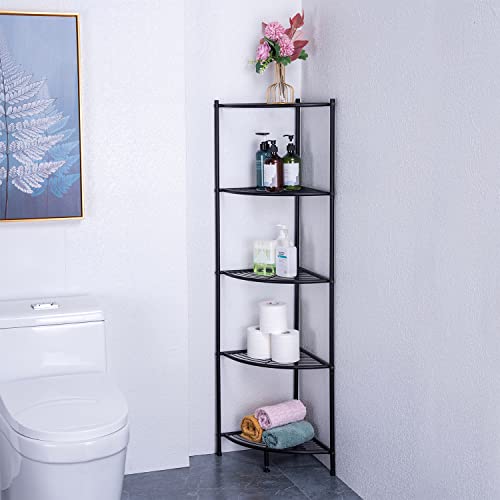 UPVOTED 5-Tier Metal Corner Wire Shelf Compact Shelving Display Unit Plant Stand Rack Freestanding for Kitchen, Office, Bedroom, Living Room, Black