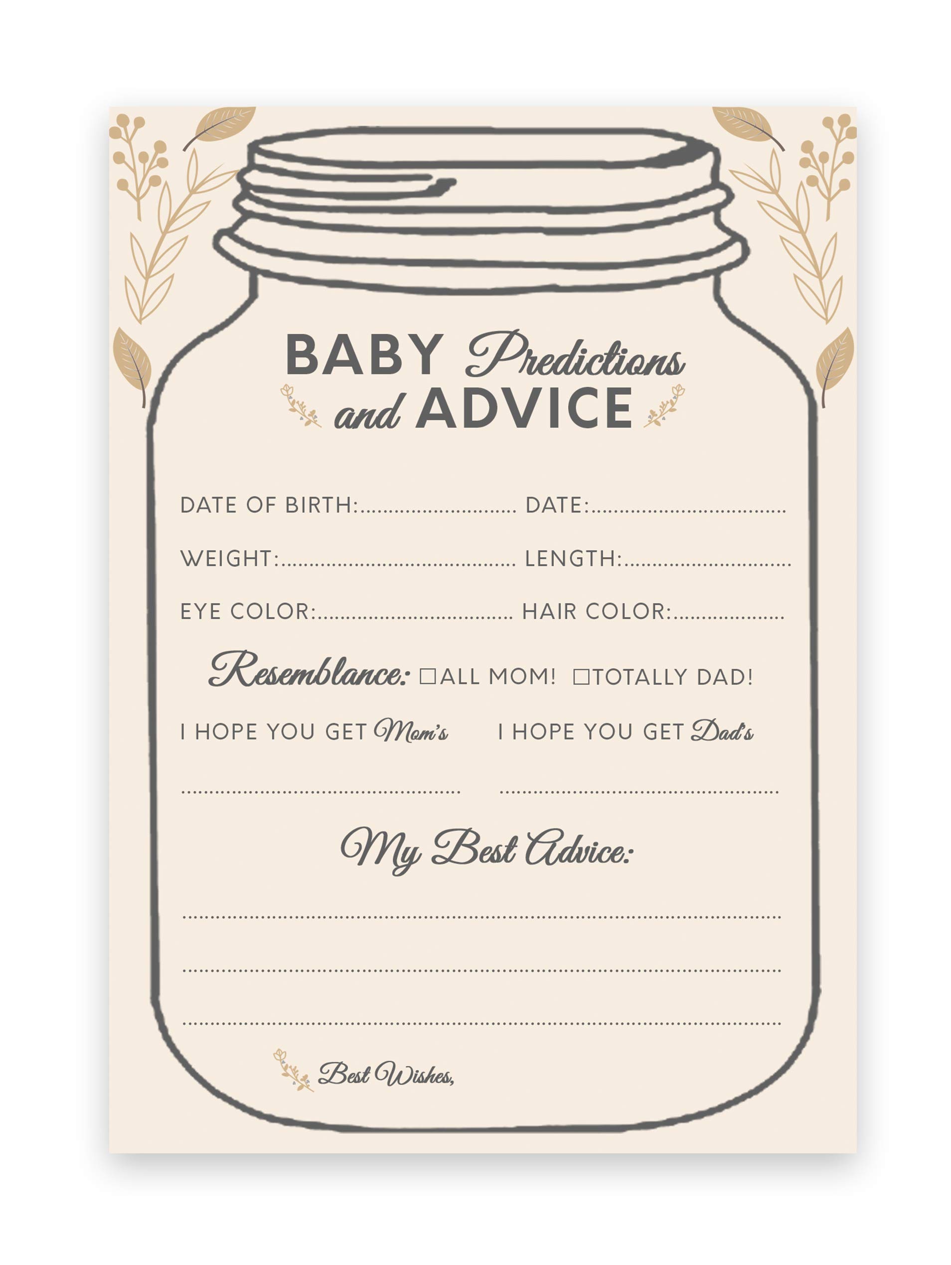 Simple-Glee Baby Shower Invitations Kit - 25 Gender Neutral Rustic Invites, Prediction and Advice Cards, Diaper Raffle Tickets - comes with Envelopes