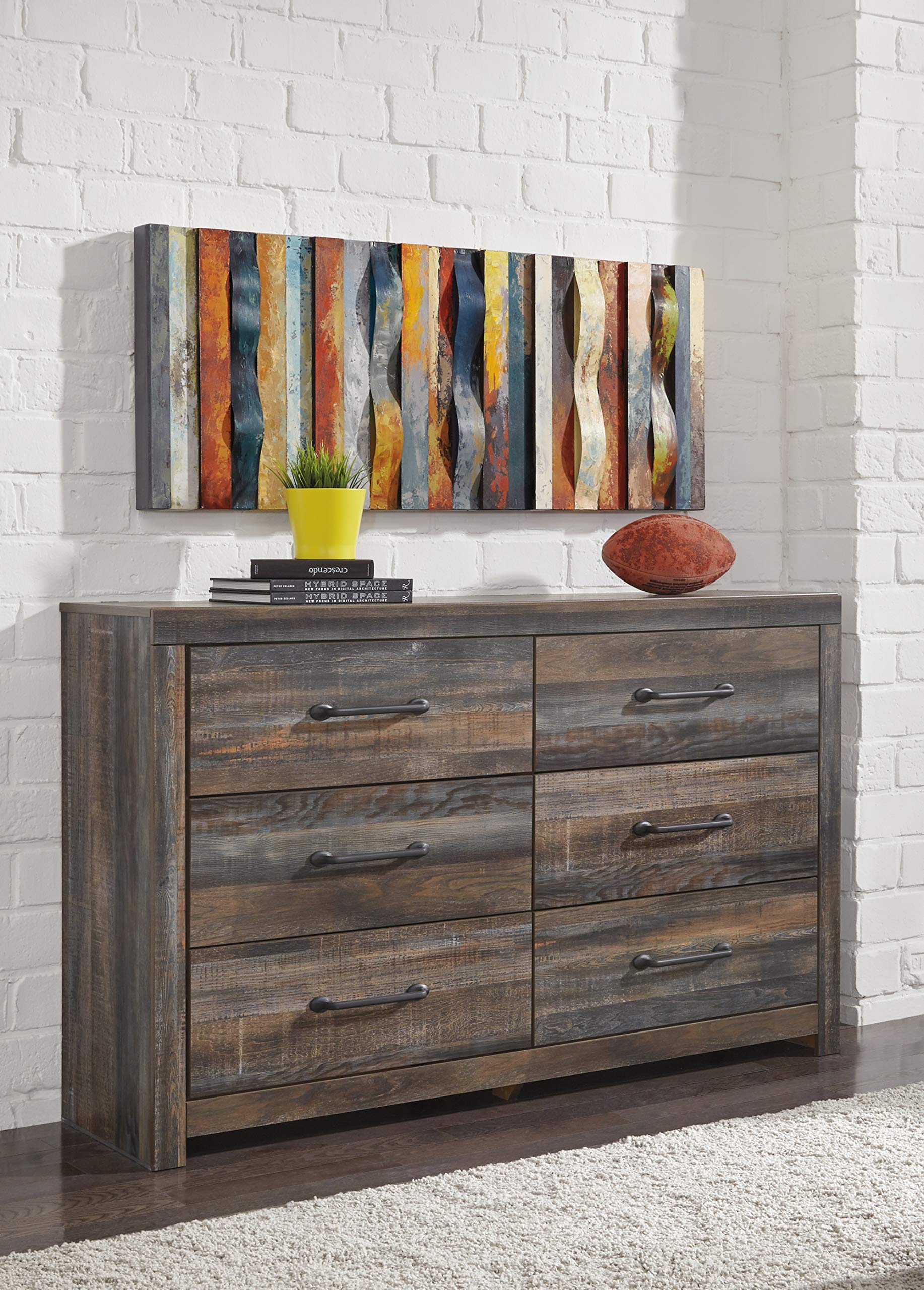 Signature Design by Ashley Drystan Rustic Industrial 6 Drawer Dresser, Weatherworn Brown