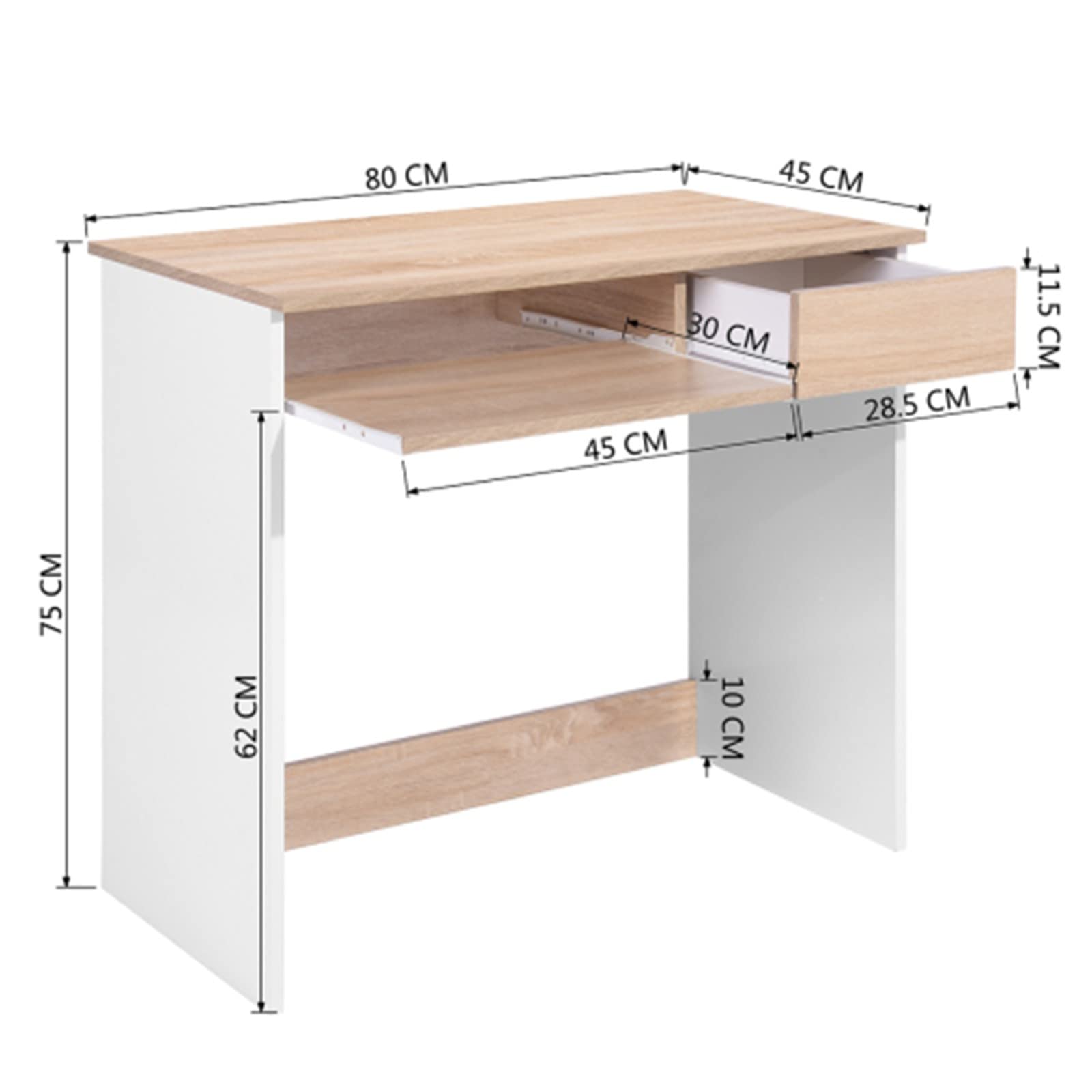 HEMOTONE Wooden Computer Desk with 1 Drawer and 1 Keyboard Tray, Industrial Style Home Office Study Desk Rectangular Writing Desk(Color:Oak)