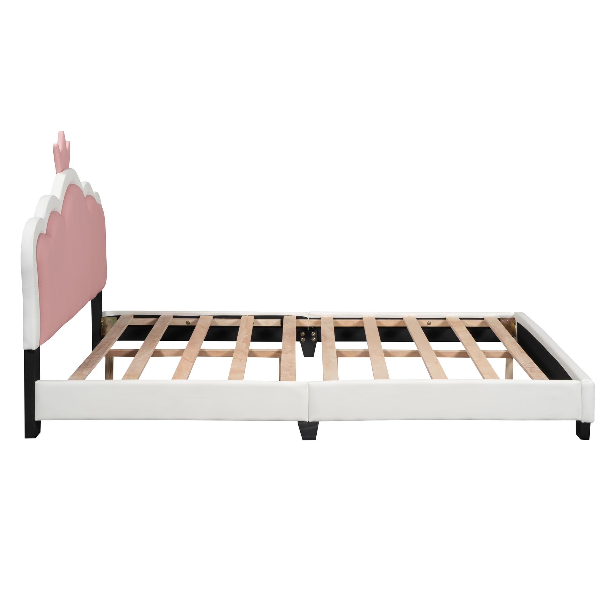 Bellemave Full Size Princess Bed Frame with Crown Headboard, PU Upholstered Princess Full Bed for Girls,Kids Twin Platform Bed,(Full,White)