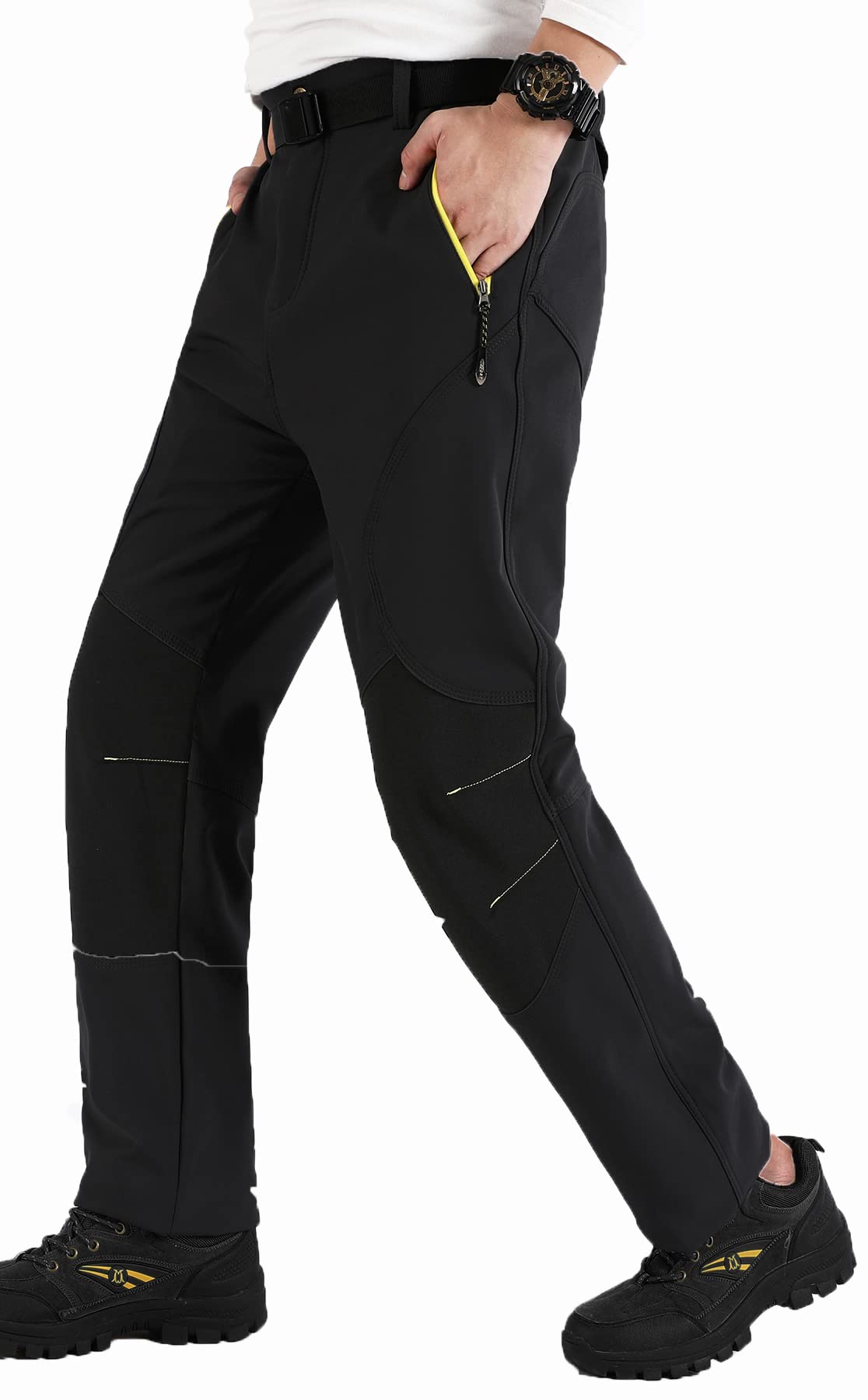 Singbring Men's Outdoor Fleece Lined Windproof Waterproof Hiking Snow Ski Pants Small Black(M01F32-Black-S)