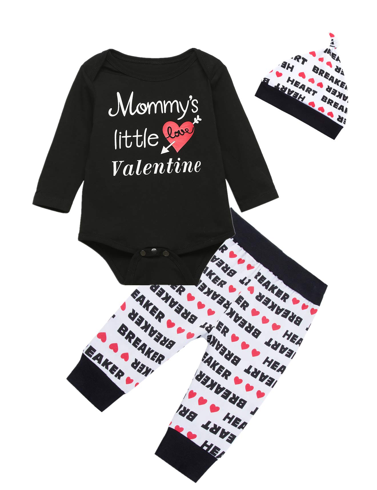 Yruiz 3PC Baby Boys' Mommys' Little Valentine Heart Breaker Outfit Long Pants with hat (6-12 Months)