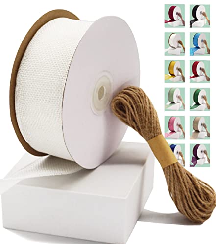 White Burlap Wired Ribbon 1-1/2 Inch x 10 Yard for Gift Wrapping Home Decor Wedding Party Decorations Bows Christmas Tree Crafts Supplies