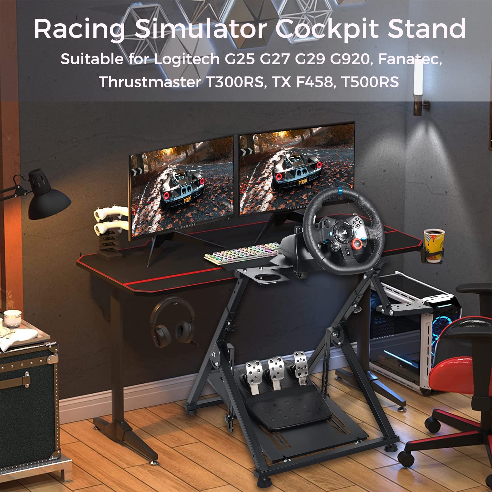 Hottoby racing steering wheel adjustable fits for Logitech and Thrustmaster, steering wheel, pedals and handbrake not included