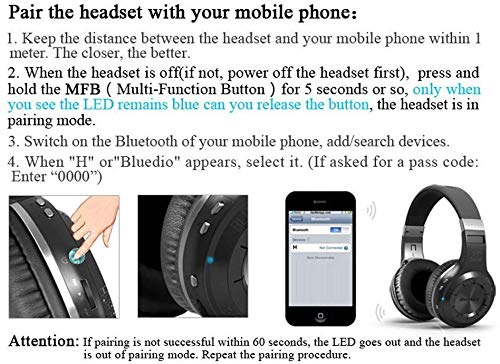 Bluedio Bluetooth 5.0 Headphones Over Ear, Wireless and Wired Bluetooth On-Ear Stereo Earphones Noise Cancelling Headsets with Microphone, Line-in/Line-Out//Voice Contrl (White)