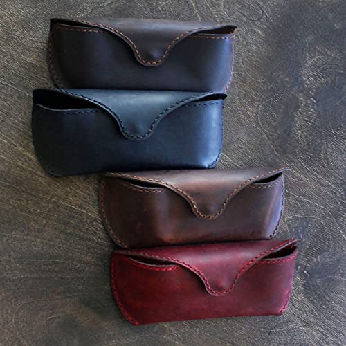 MyMesken- Leather Glasses Case- Premium Quality Eyeglass & Sunglass Case for Men and Women- Handmade, Thick Leather, Stylish Design- Protects Your Glasses- Magnetic Snap Closure- Brown Leather