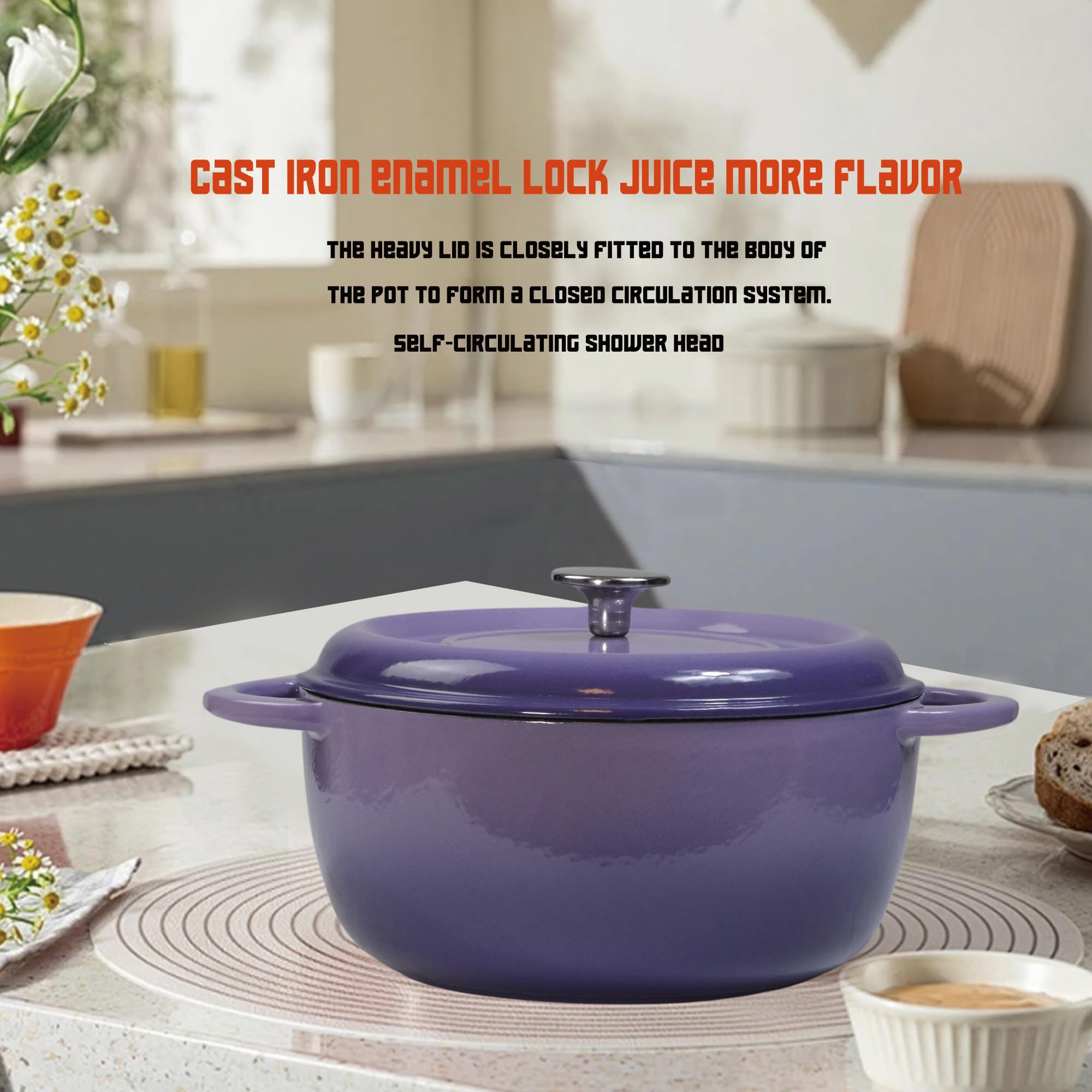 Enameled Dutch Oven with Lid ,Dual Handles ,Oven Safe up to 500° F or on Stovetop,Use to Marinate, Cook, Bake, Refrigerate , Blue