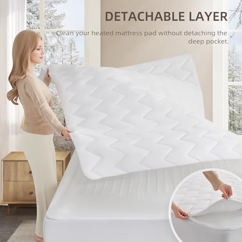 Bwarm Premium Multi-Zone Electric Heated Mattress Pad King Size, 78" x 80", Dual Controllers, 9 Heat Settings, 1-12 Hours Auto Off, Individual Body and Feet Settings, Machine Washable