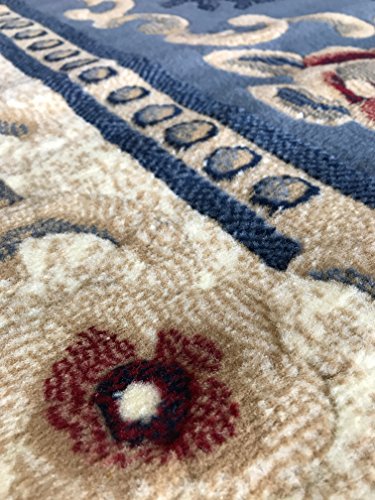 Traditional Aubusson Persian Area Rug Light Blue with Red Design 507 (5 Feet 3 Inch X 7 Feet 2 Inch)
