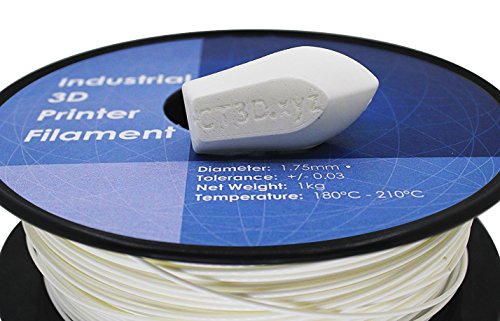 Superior White PLA 3D Printer Filament by Industrial 3D with Odorless Printing - 1.75mm 1kg (2.2lbs) Spool +/- 0.03mm Accuracy