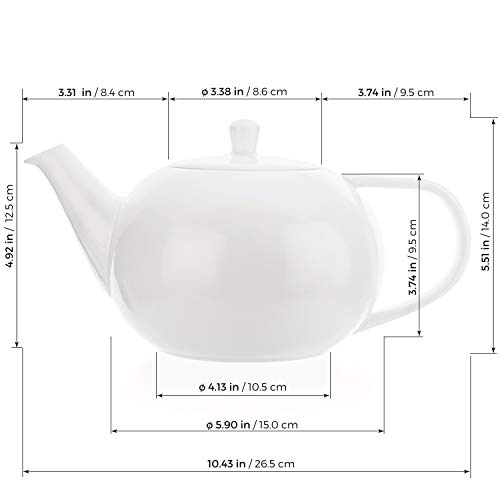 Tealyra - Large White Porcelain Teapot - 47.3-ounce (6-8 cups) - English Modern Style - Teapot with Bee Style Spout Filter To Brew Loose Leaf Tea - Ceramic Brewer Pot - 1400ml
