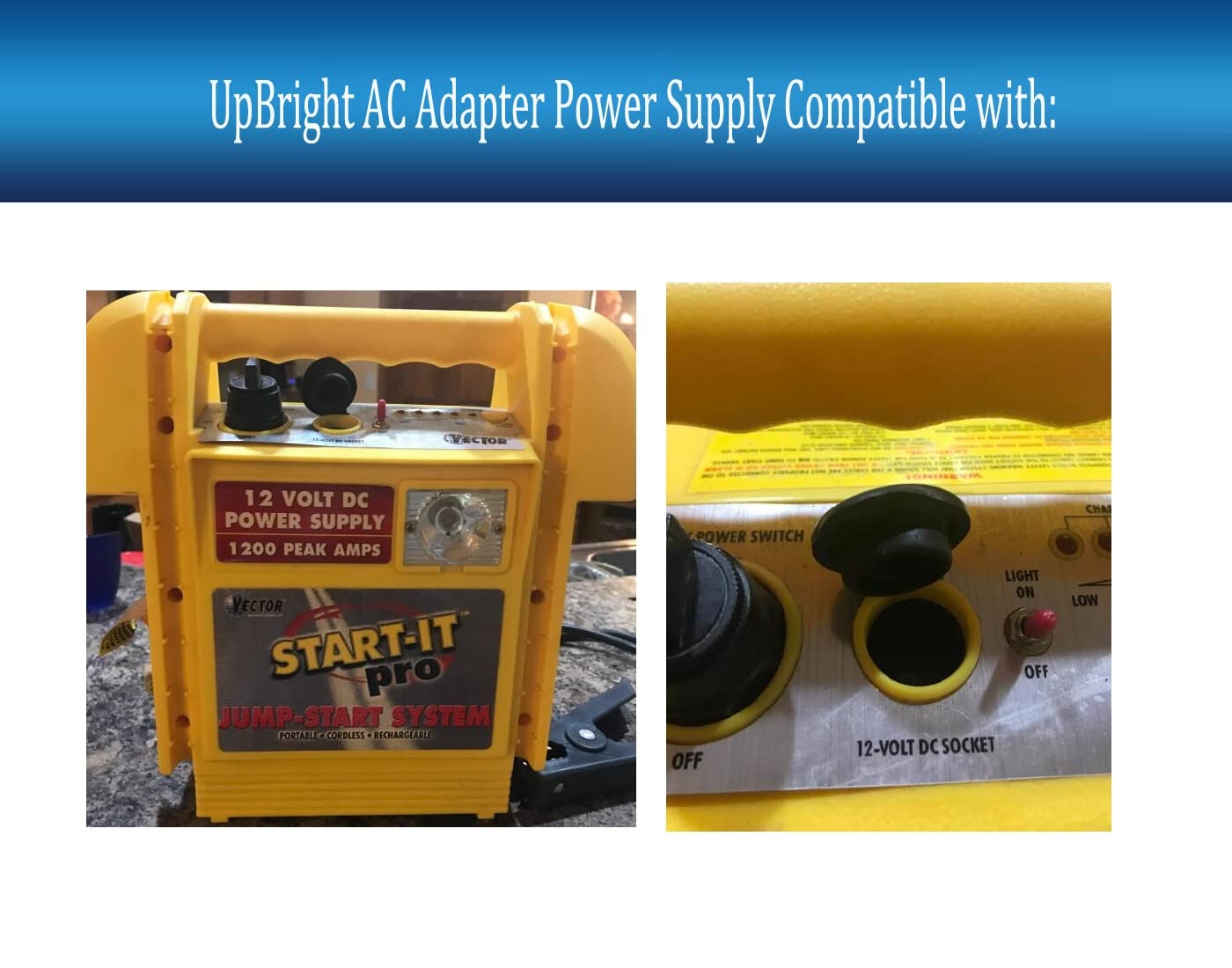UPBRIGHT Car Lighter Plug 12V AC Adapter Compatible with Vector Start-It pro Jump-Starter 12 Volt DC Power Supply 1200 Amp Peak VEC021AC VEC 021AC VEC021 Prestone Jump It Rechargeable Battery Charger