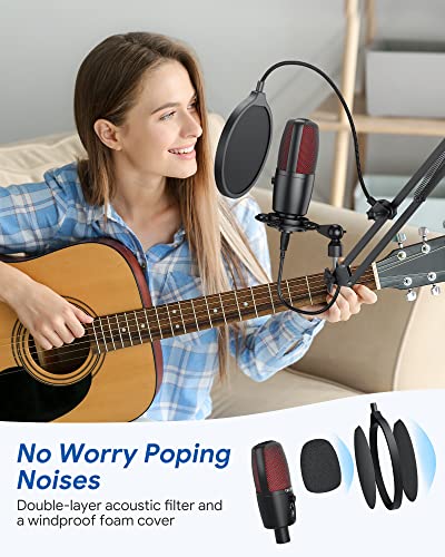 TECURS USB Microphone Condenser, PC Microphone Kit for Computer, Streaming Mic with Adjustable Boom Arm, Gaming,Microphone for Podcast, Twitch, YouTube, PS4, PS5