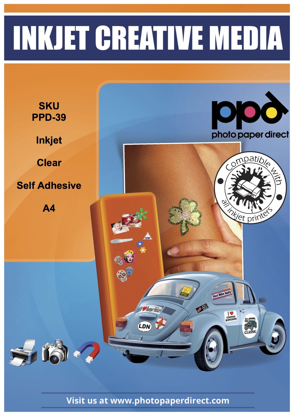 PPD 10 Sheets Inkjet Clear Transparent Self Adhesive Sticker Paper 8.5x11 Full Sheet Photo Quality Instant Dry Scratch and Tear Resistant (PPD-39-10)