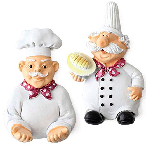 NewFerU Cute Adhesive Resin Fat Chef Utility Wall Hook Rack Hanger Sticky Cable Plug Holder Art Décor Storage Organizer Set for Coat Clothes,Towel,Wreath,Key,Garage,Kitchen,Bathroom,Kids Room (H+F)