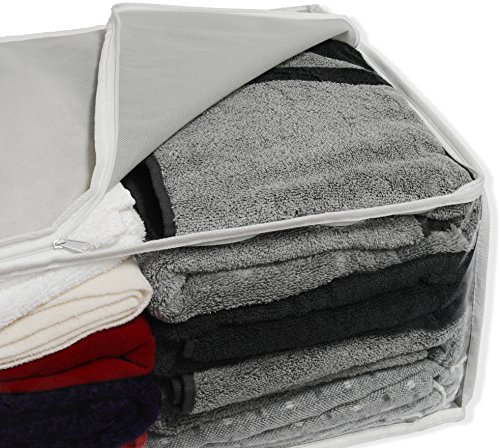 Simple Houseware 3 Pack Foldable Closet Organizer Clothing Storage Box with Clear Window, Grey
