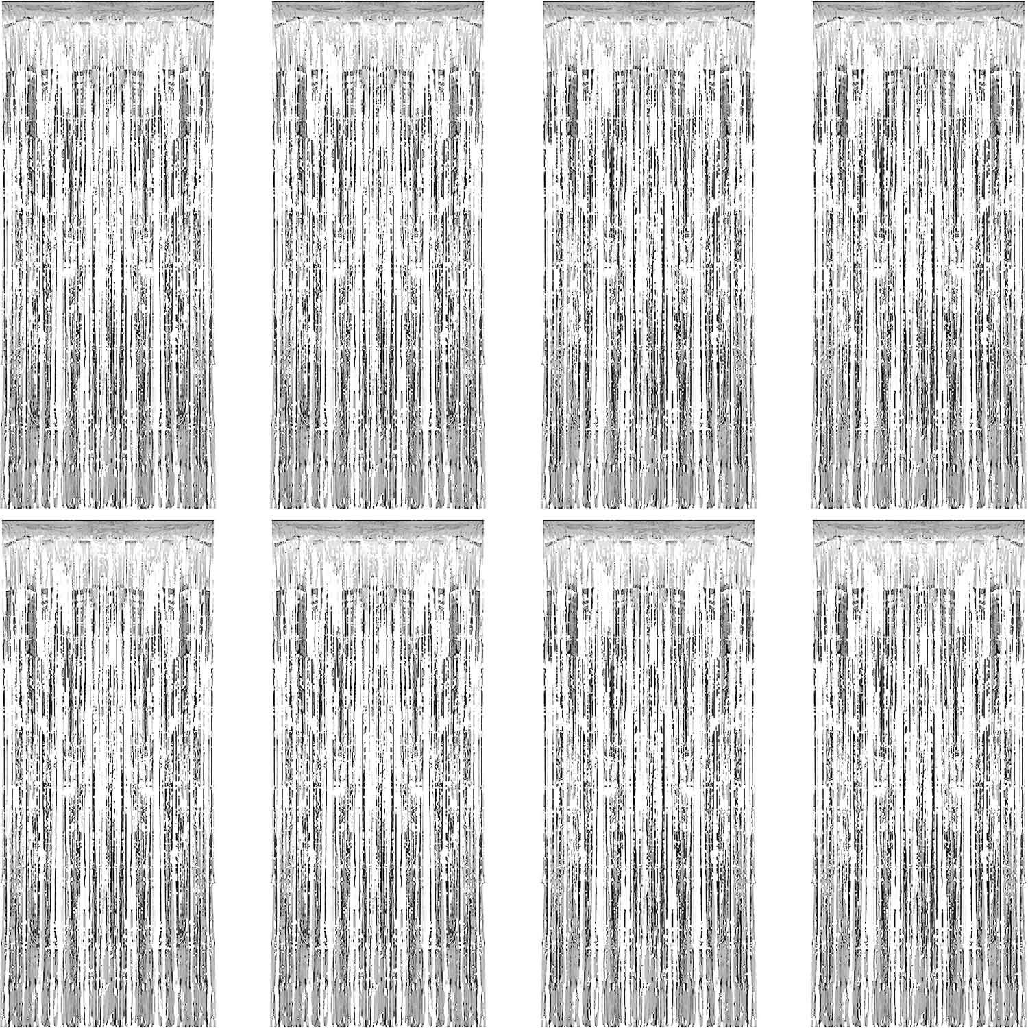 Sumind 8 Pack Foil Curtains Fringe Curtains Tinsel Backdrop Metallic Curtains for Birthday Wedding Party Photo Booth Decorations (Silver)