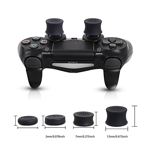 PS4 FPS Games Accessories Kit Anti Slip Silicon Analog Stick Thumb Grips Set with Trigger Extensions for Playstation 4 / Slim/Pro Controller (Black)