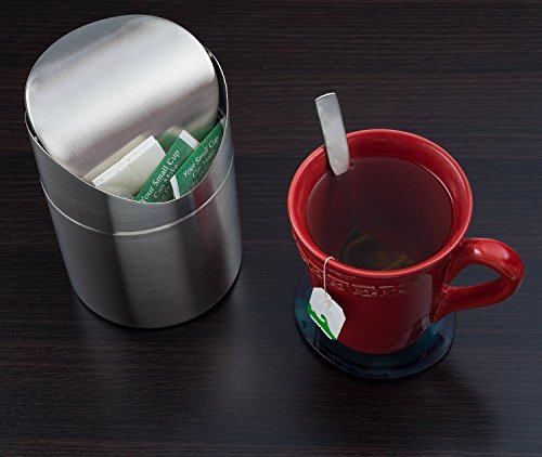 ZHOUWHJJ Mini Countertop Brushed Stainless Steel Swing Lid Trash Can Set, Come with Trash Bag, 1.5 L / 0.40 Gal, Multiple Color Options, Silver