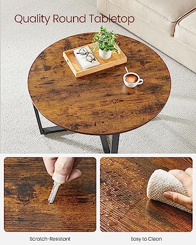VASAGLE ALINRU Round Coffee Table, Industrial Style Cocktail Table, Durable Metal Frame, Easy to Assemble, for Living Room, Rustic Brown ULCT88X 39.4 x 21.7 x 17.7 Inches