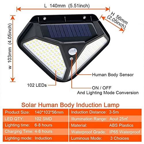 ZHURGN Solar Lights Outdoor Motion Sensor Solar Energy Street Lamp 3 Lighting Modes Yard Path Home Garden Solar Lights Wall Lights (Color : 102LED 2pcs)
