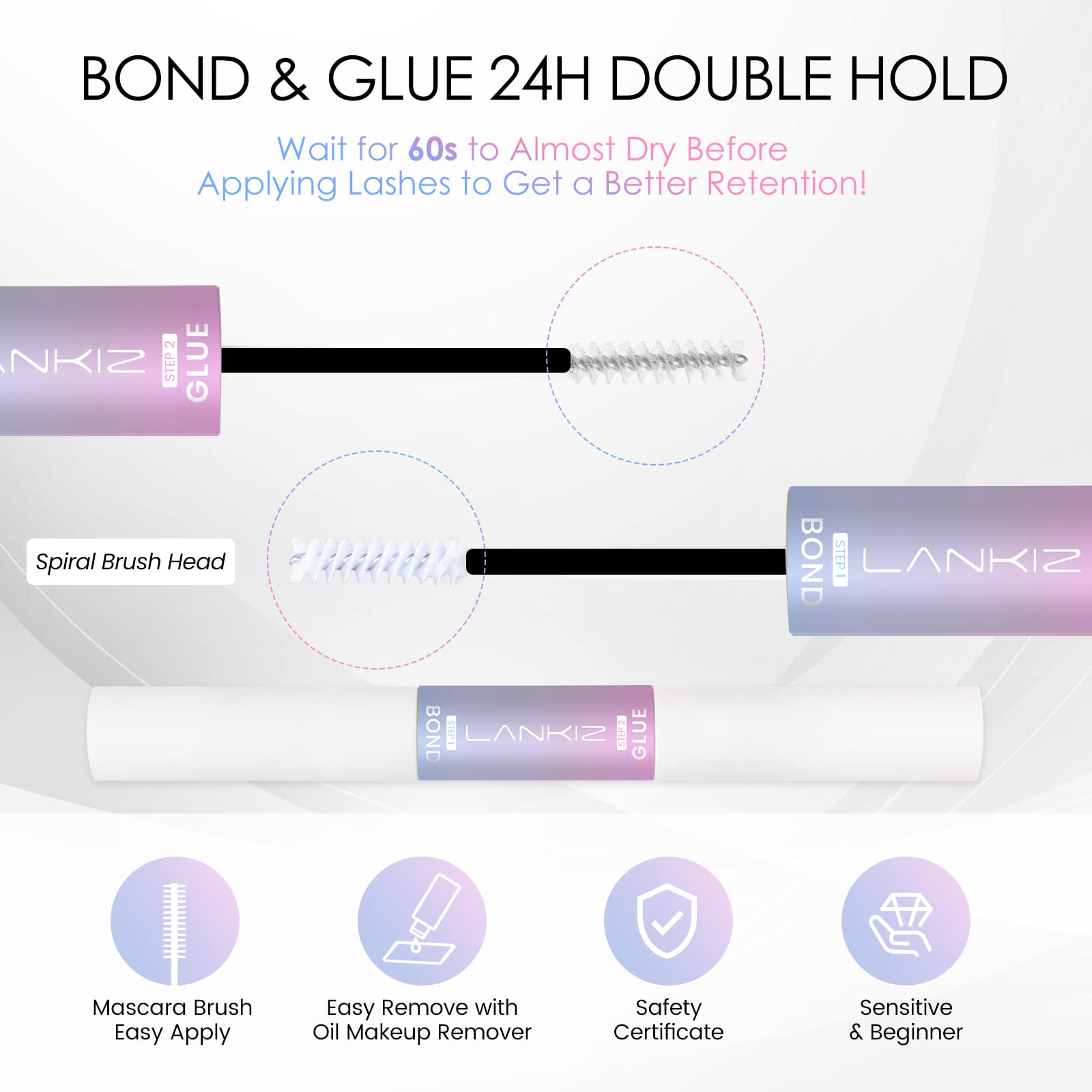 LANKIZ-DIY-Lash-Extension-Kit, with Super Hold Mascara Brush Bond & Seal Glue, Faux Mink Wide-Stem Cluster Lashes Starter Kit at Home, DIY Individual Eyelash Extensions