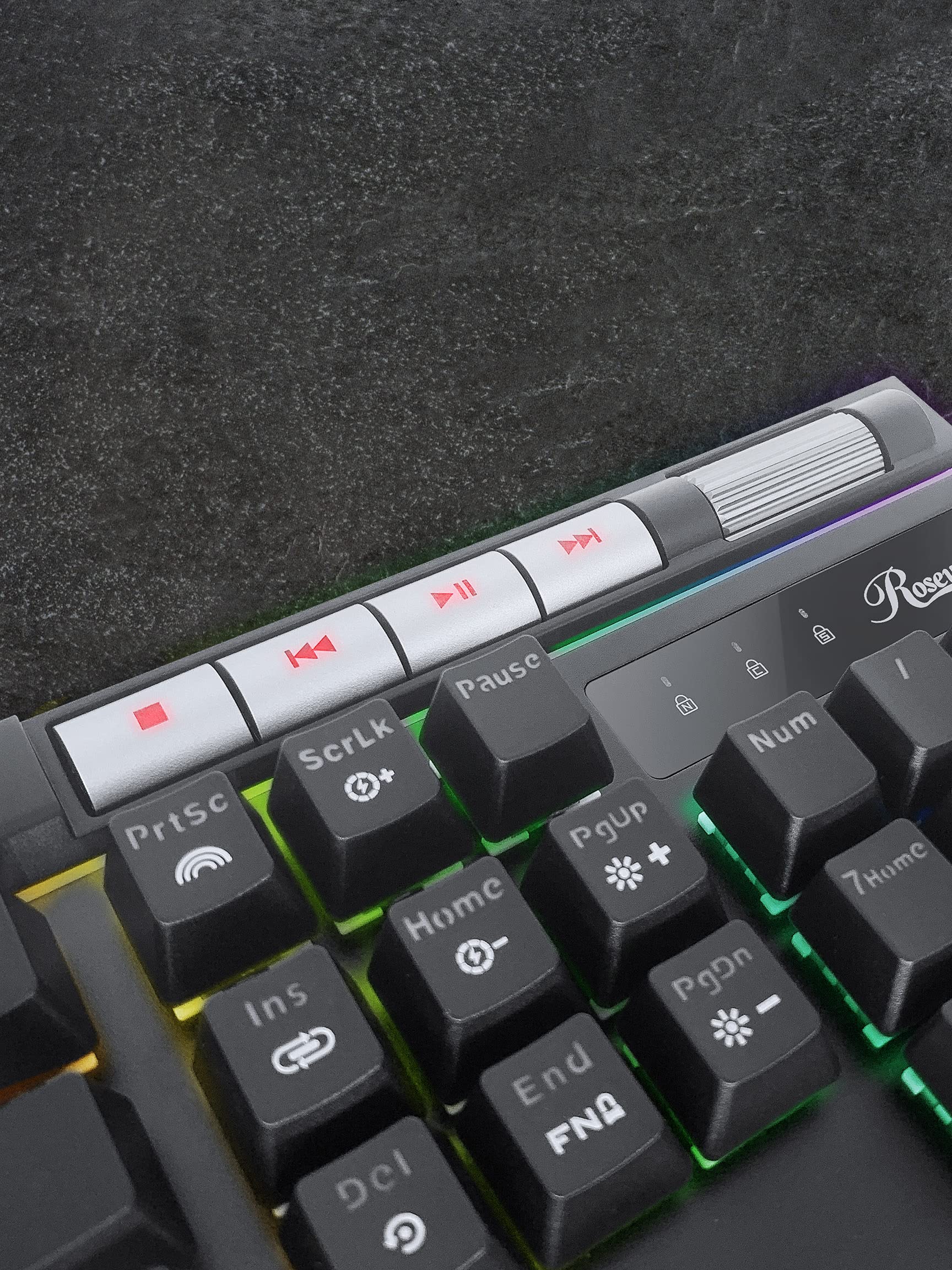 Rosewill Blitz K50 RGB Wired Gaming Clicky Mechanical Keyboard, Outemu Blue Switches, 14 RGB LED Backlight Effects, NKRO, Anti-Ghosting, 6 Macro Keys, Dedicated Media Controls, USB Passthrough