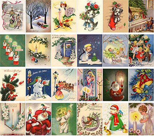 Vintage Christmas Greeting Cards 24pcs Christmas Wishes Santa Angels REPRINT Postcard Pack
