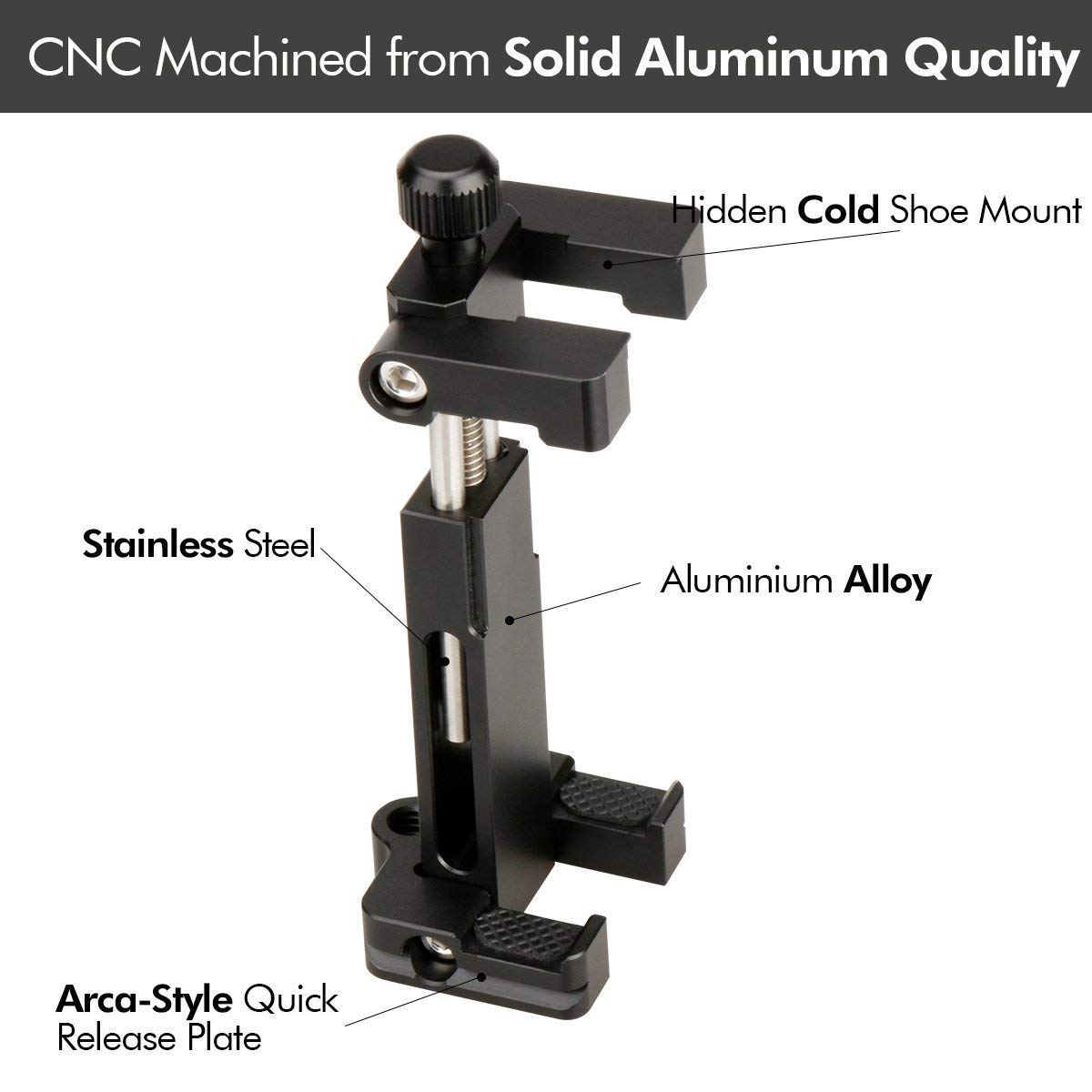 Ulanzi ST-03 Metal Smart Phone Tripod Mount with Cold Shoe Mount and Arca-Style Quick Release Plate for iPhone Xs Xs Max X 8 7 Plus Samsung,Cell Phone Tripod Holder Clip Adapter for Joby GorillaPod