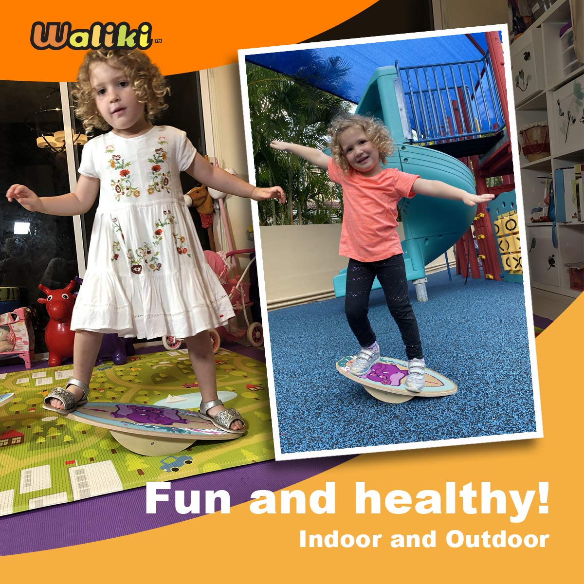 WALIKI Wood Balance Board | Ages 3-8 | Toddlers and Kids | Pink