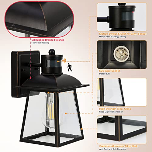Qingmiao Dusk to Dawn Motion Sensor Wall Light Outdoor Porch Light Wall Lantern Outdoor Light Fixture Exterior Wall Mount Sconce