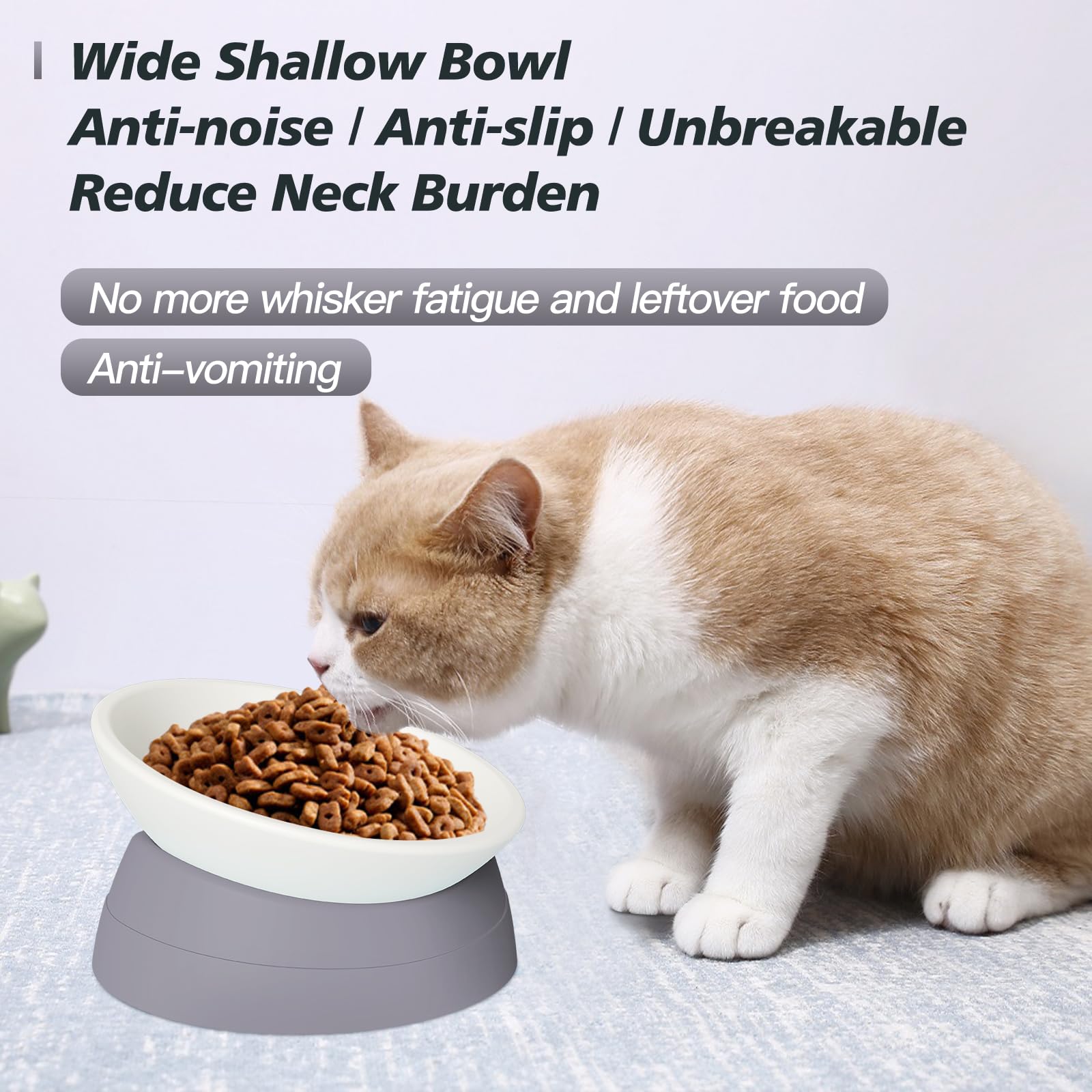 Hi, Ravitat Cat Bowls Elevated Cat Food Bowl Adjustable Cat Dish Anti-Slip and Anti-Noise Raised Cat Bowl Protecting Pet’s Spine Thickened Plastic Bowl Suitable for Indoor Cats, 17 Oz