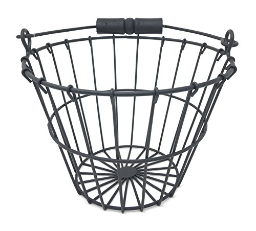 Wire Egg Basket, Round with Wood Handle, Black by EggBaskets
