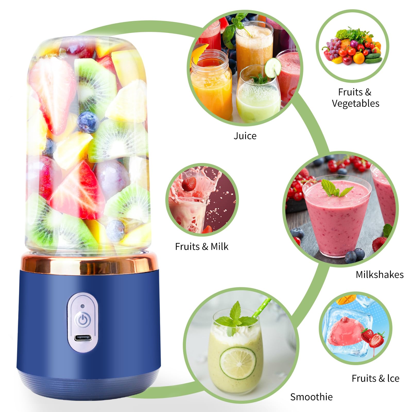 Portable Blender, 20 Oz Mini Personal Size Blender for Shakes and Smoothies with 6 Blades, Rechargable Blender, 4000mAh Electric Blender for Kitchen, Home, Travel, Outdoor(Blue)